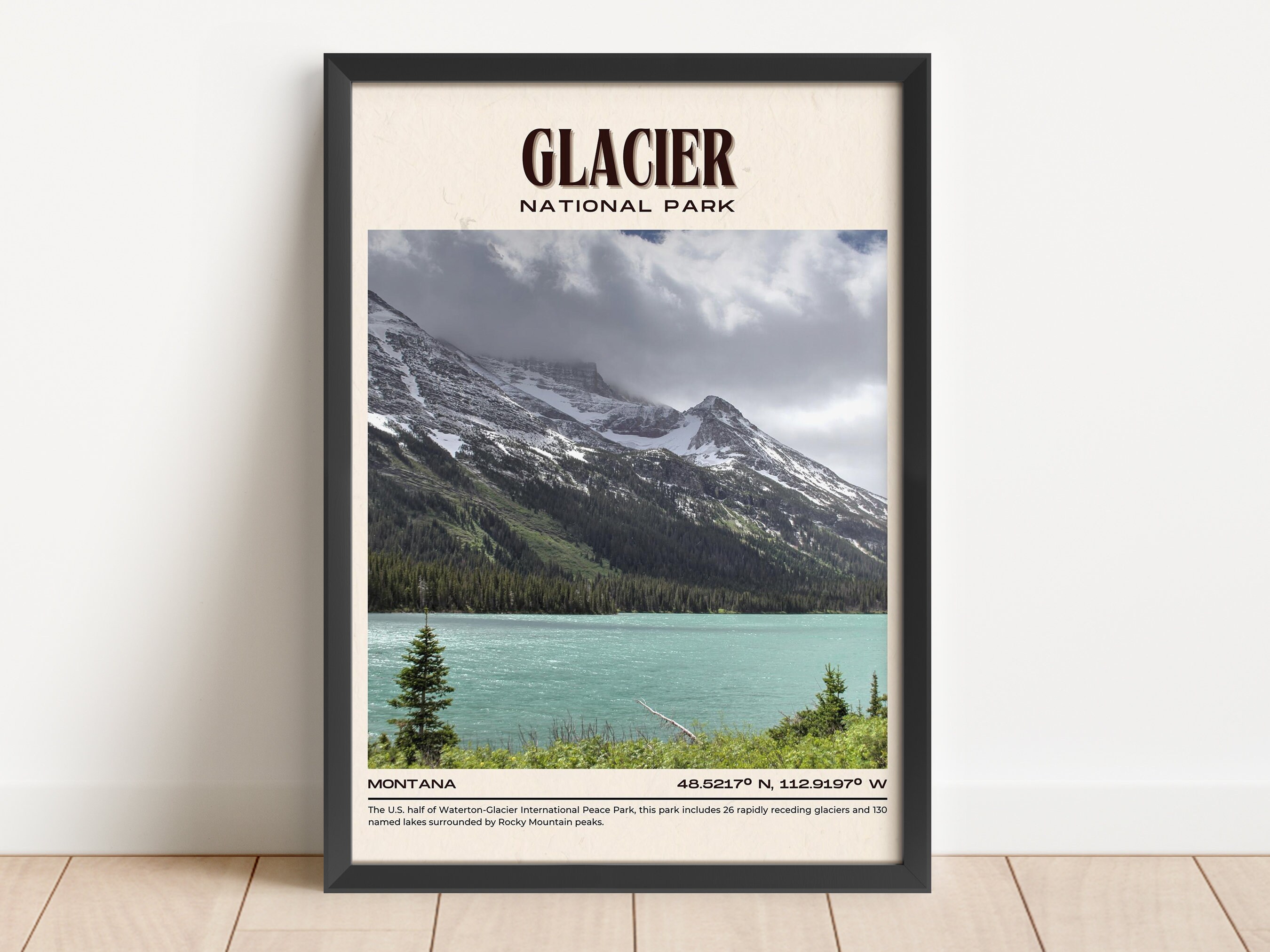 Glacier National Park Vintage Wall Art, Glacier Canvas, Glacier Framed ...