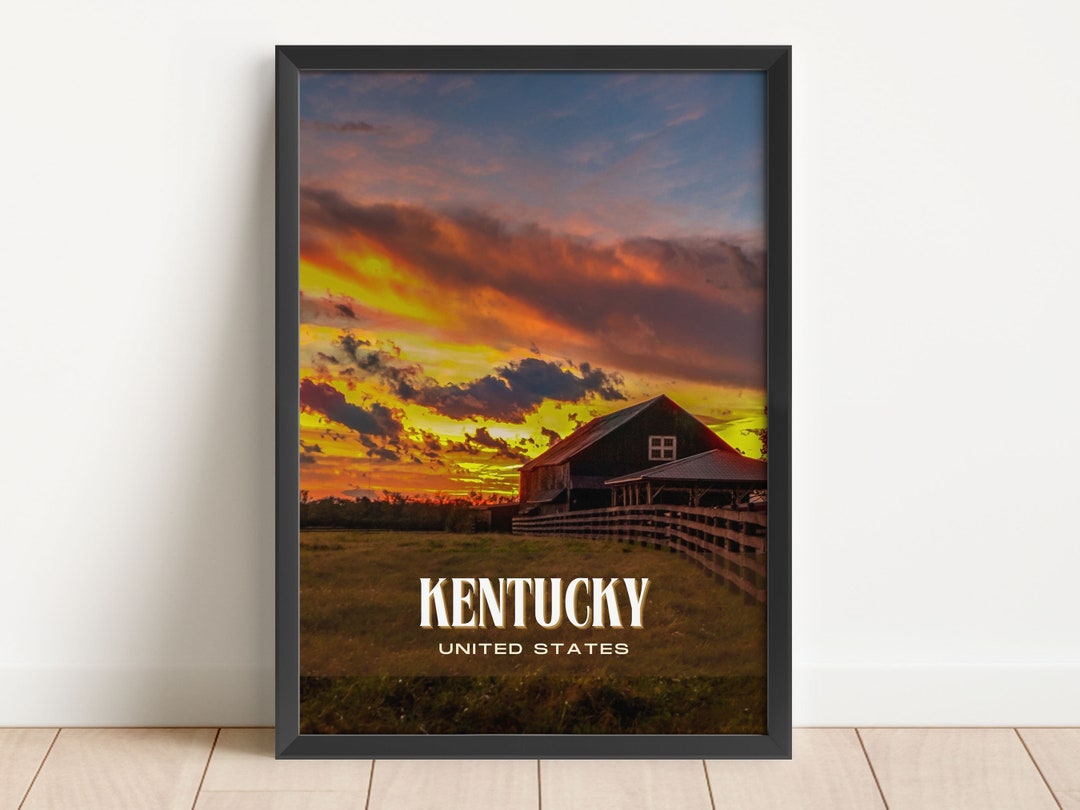 Kentucky Retro Wall Art, Kentucky Canvas, Kentucky Framed Poster ...