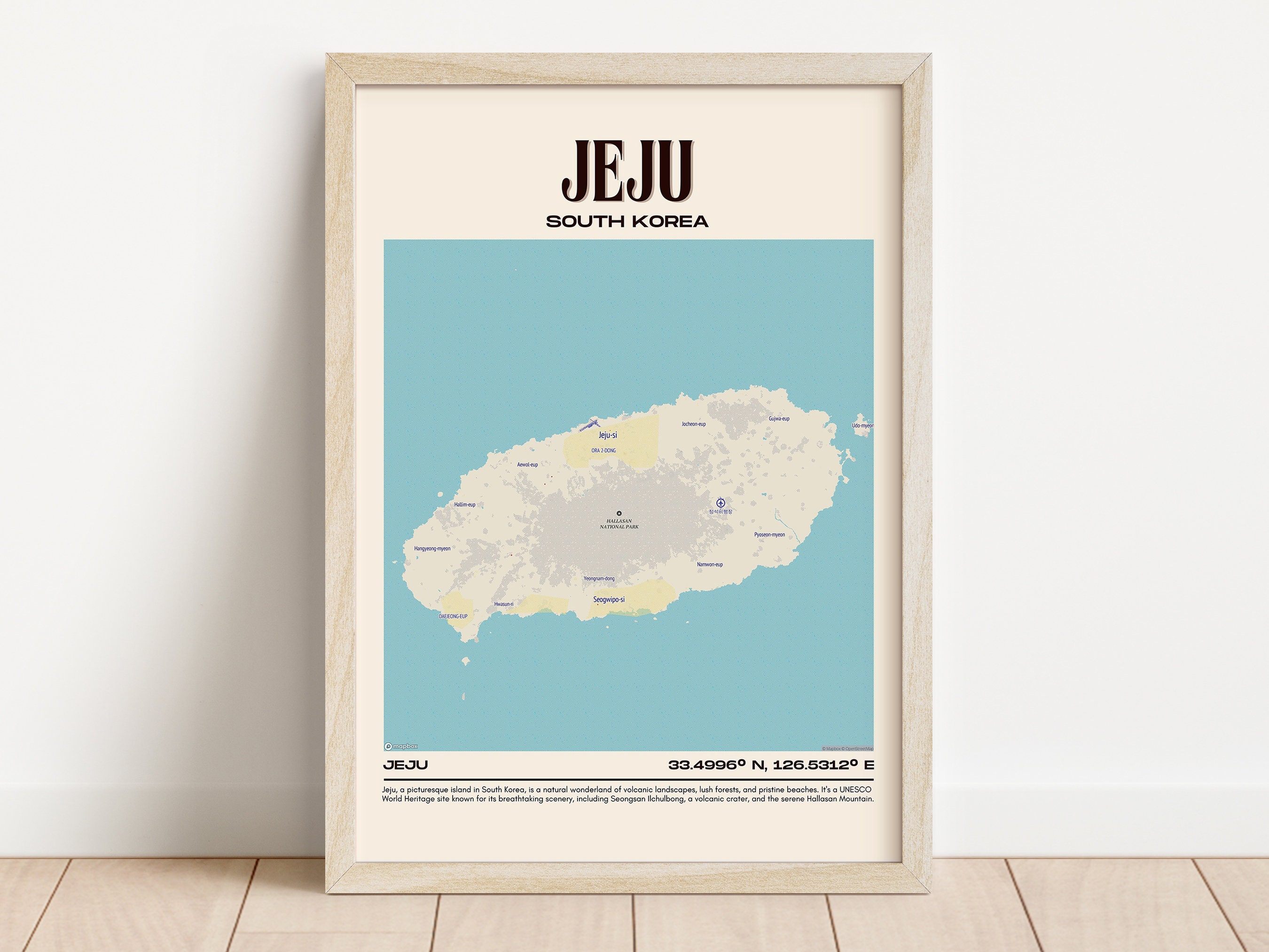 Jeju Map Wall Art, Jeju Canvas, Jeju Photo, Jeju Framed Poster, Jeju ...