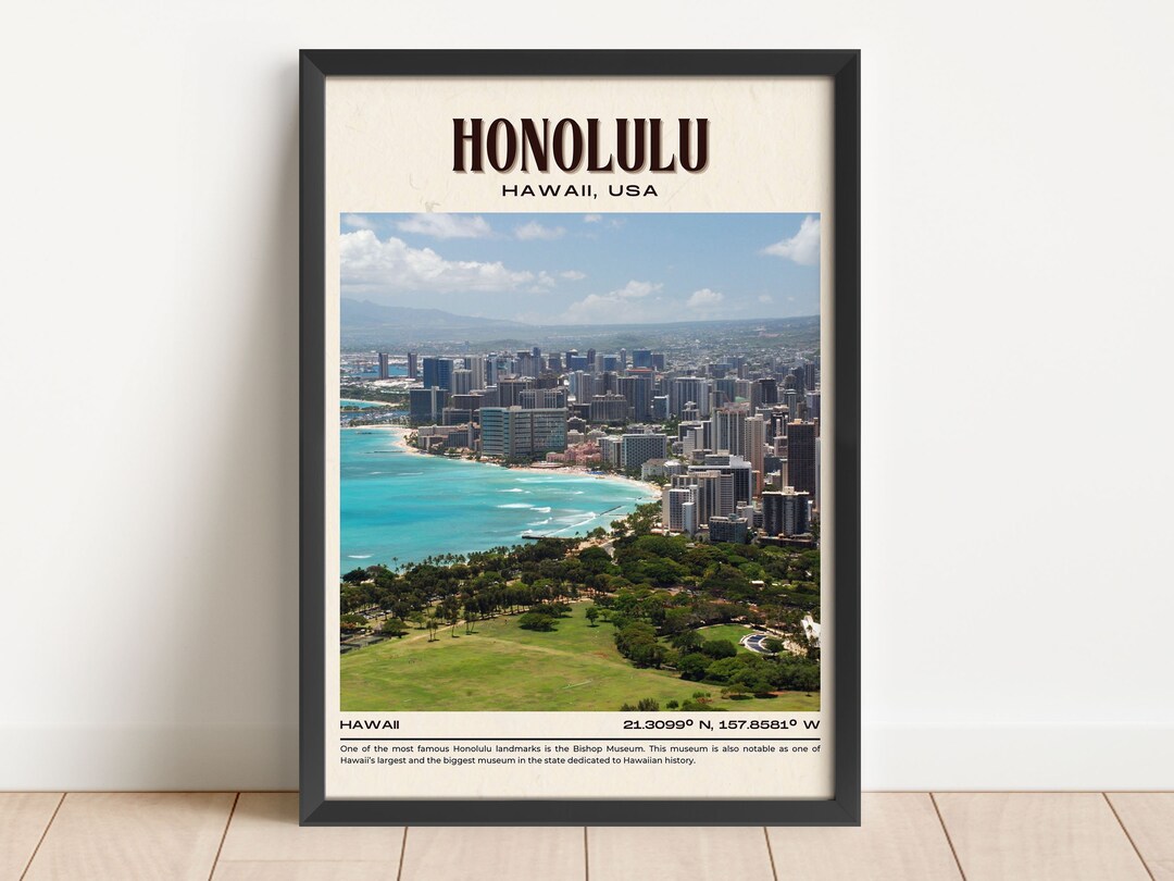 Honolulu Vintage Wall Art, Honolulu Canvas, Honolulu Framed Poster ...