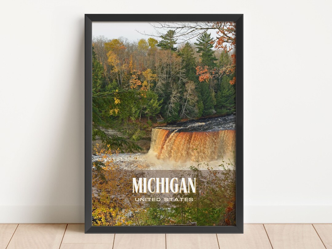 Michigan Retro Wall Art, Michigan Canvas, Michigan Framed Poster ...