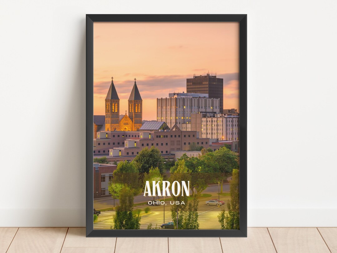 Akron Retro Wall Art, Akron Canvas, Akron Framed Poster, Akron Photo ...