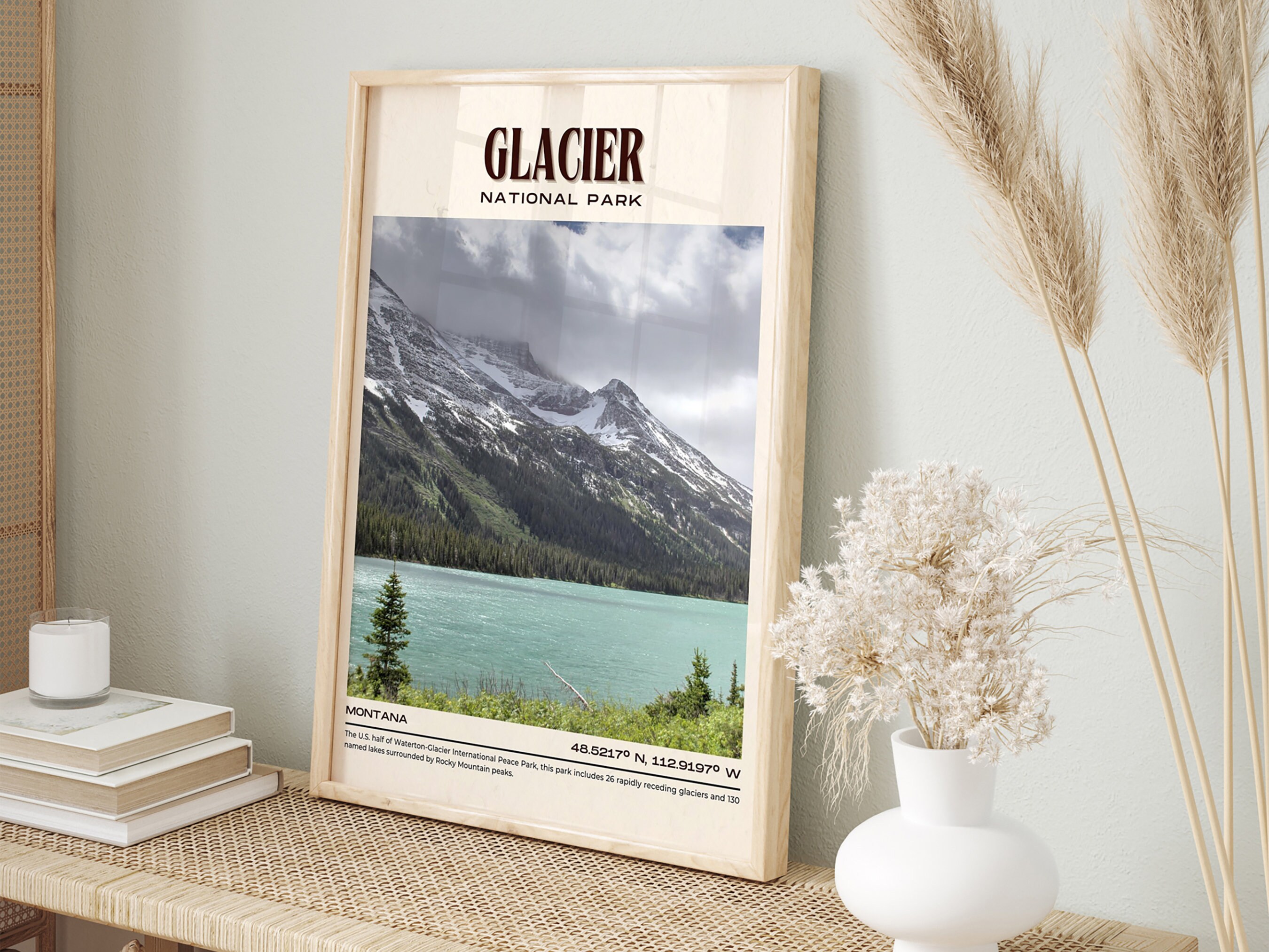 Glacier National Park Vintage Wall Art, Glacier Canvas, Glacier Framed ...