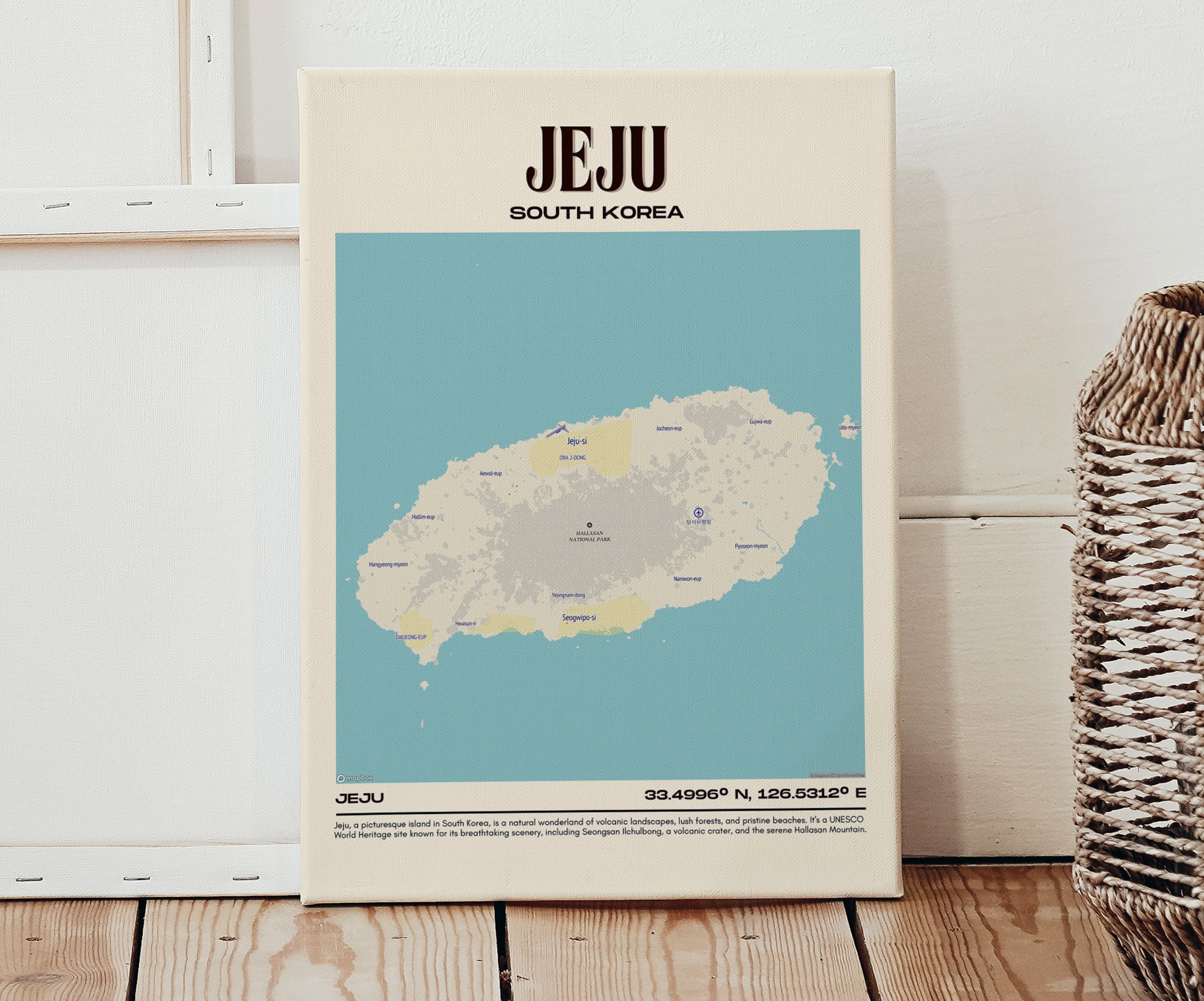 Jeju Map Wall Art, Jeju Canvas, Jeju Photo, Jeju Framed Poster, Jeju ...