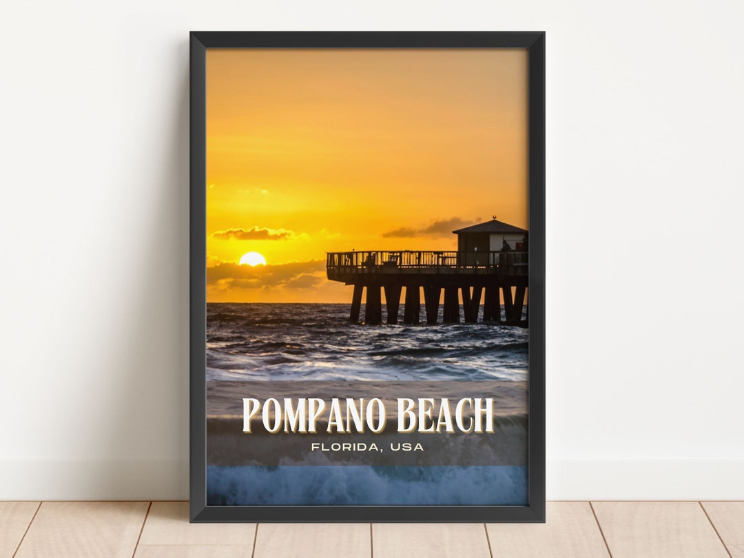 Pompano Beach Retro Wall Art, Pompano Beach Canvas, Pompano Beach Framed Poster, Pompano Beach ...