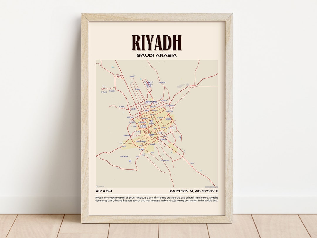 Riyadh Map Wall Art, Riyadh Canvas, Riyadh Photo, Riyadh Framed Poster ...