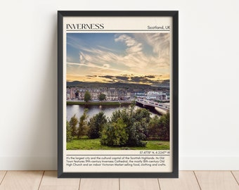 Vintage Inverness Scotland Poster Print Retro Inverness UK Black White ...
