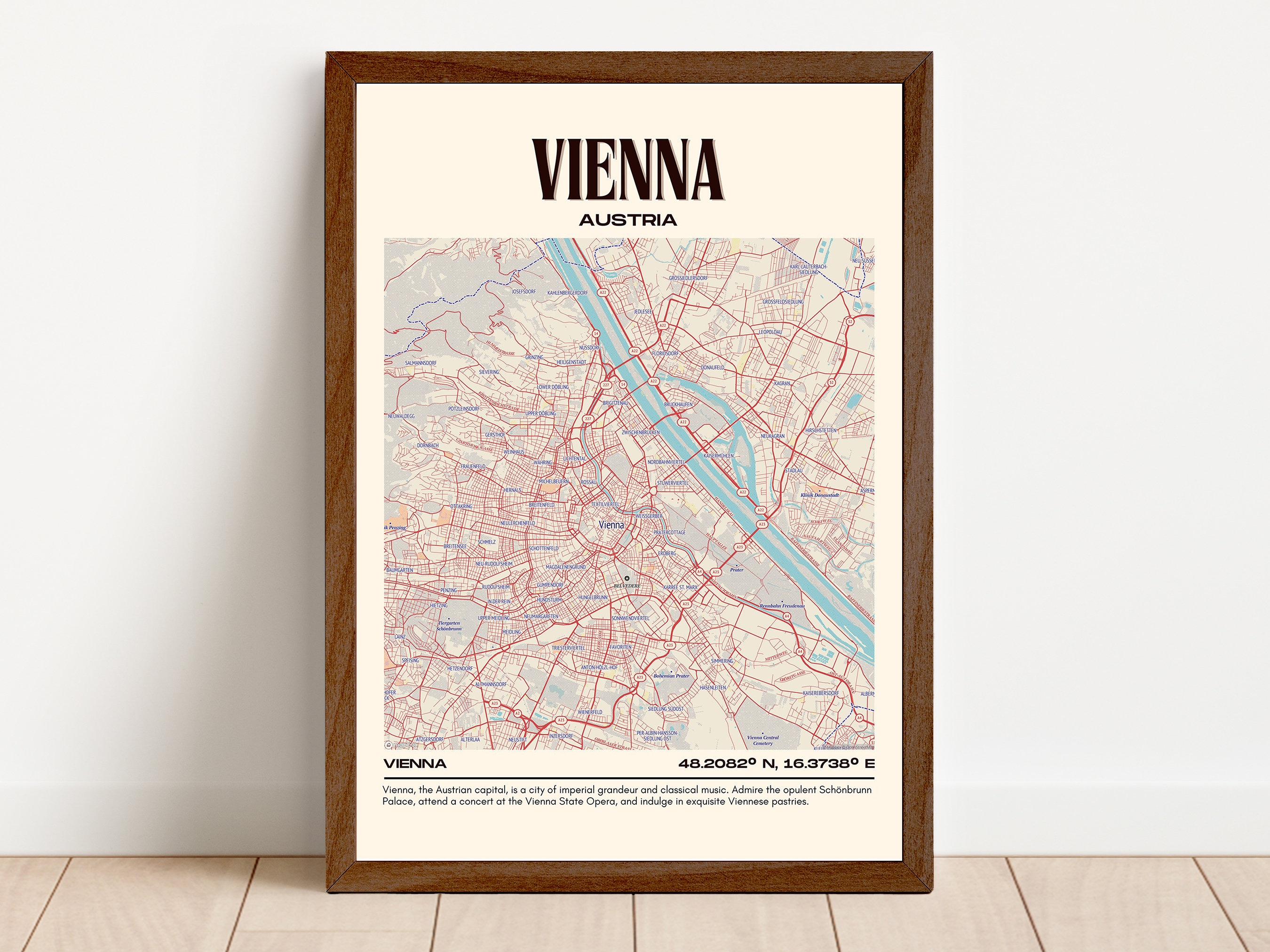 Vienna Map Wall Art, Vienna Canvas, Vienna Photo, Vienna Framed Poster ...