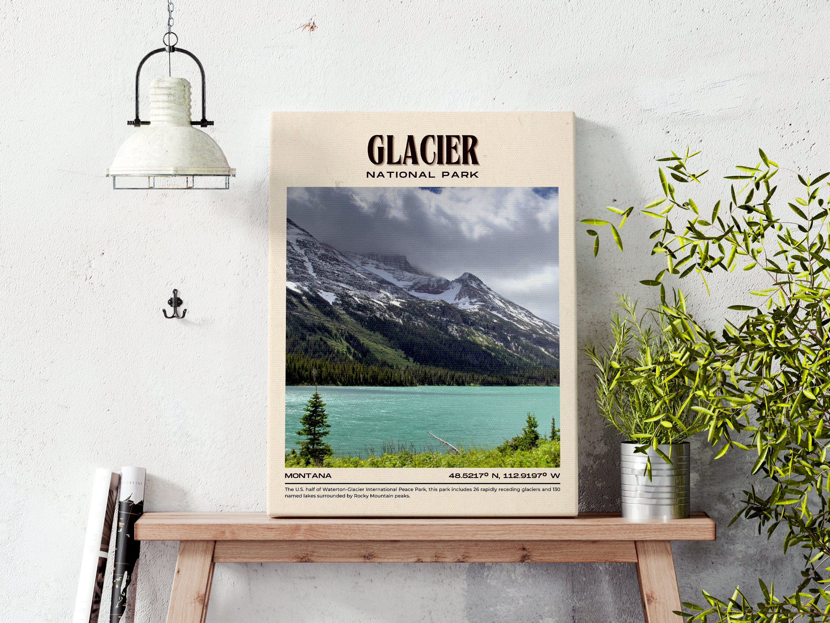 Glacier National Park Vintage Wall Art, Glacier Canvas, Glacier Framed ...