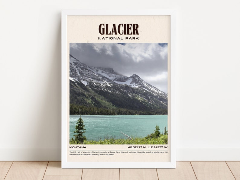 Glacier National Park Vintage Wall Art, Glacier Canvas, Glacier Framed ...