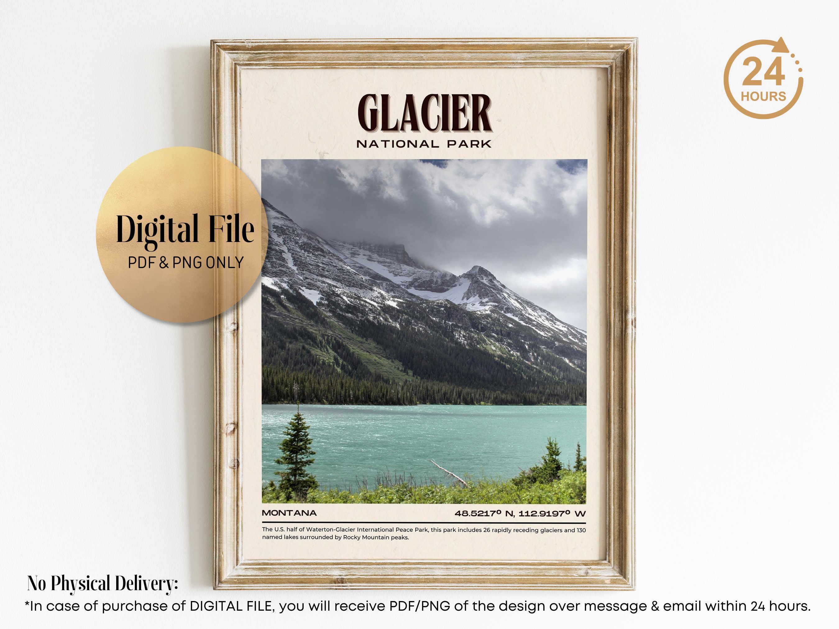 Glacier National Park Vintage Wall Art, Glacier Canvas, Glacier Framed ...