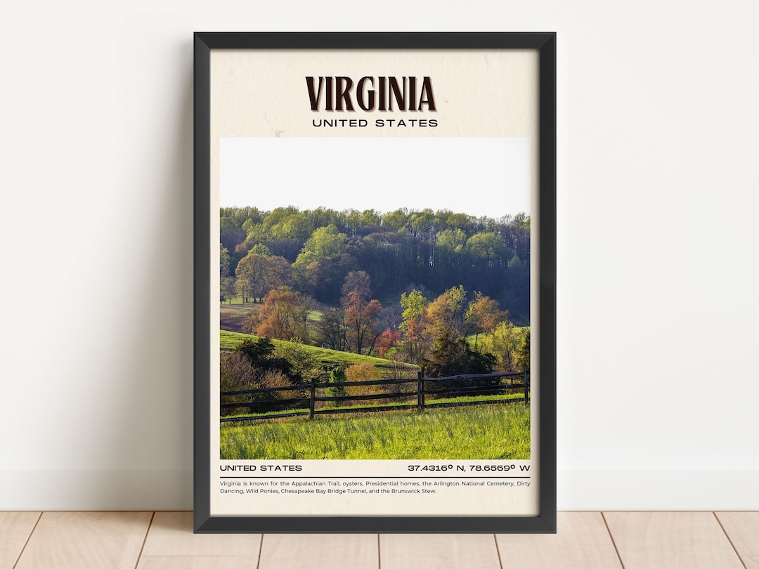 Virginia Vintage Wall Art, Virginia Canvas, Virginia Framed Poster ...