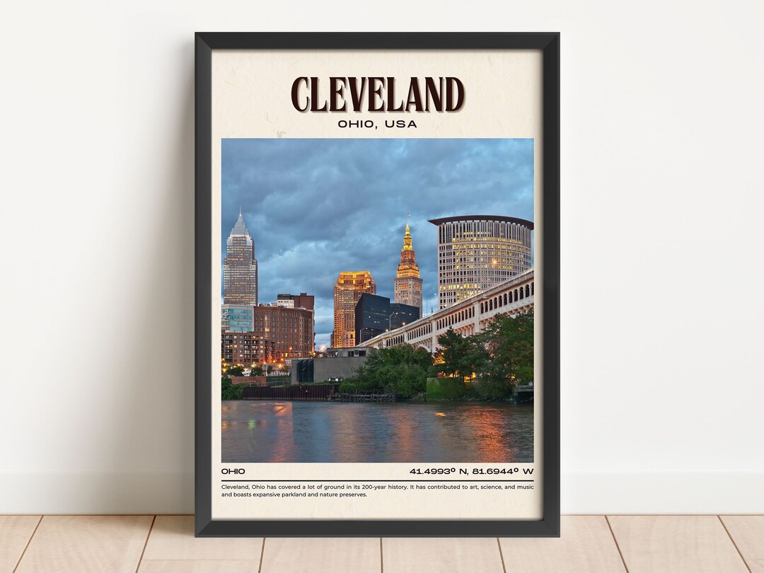 Cleveland Vintage Wall Art, Cleveland Canvas, Cleveland Framed Poster ...