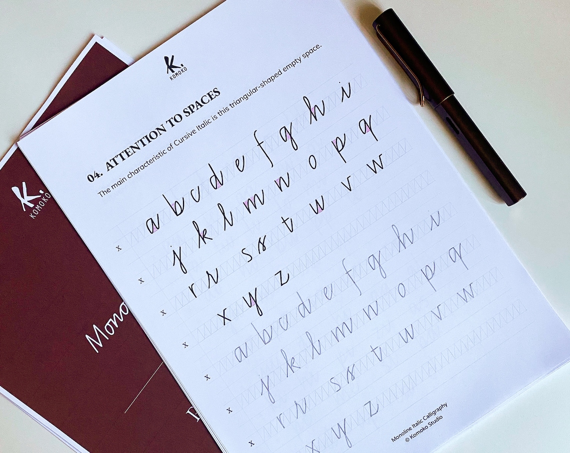 Printable Italic Monoline Cursive Practice Guide Workbook. Monoline ...