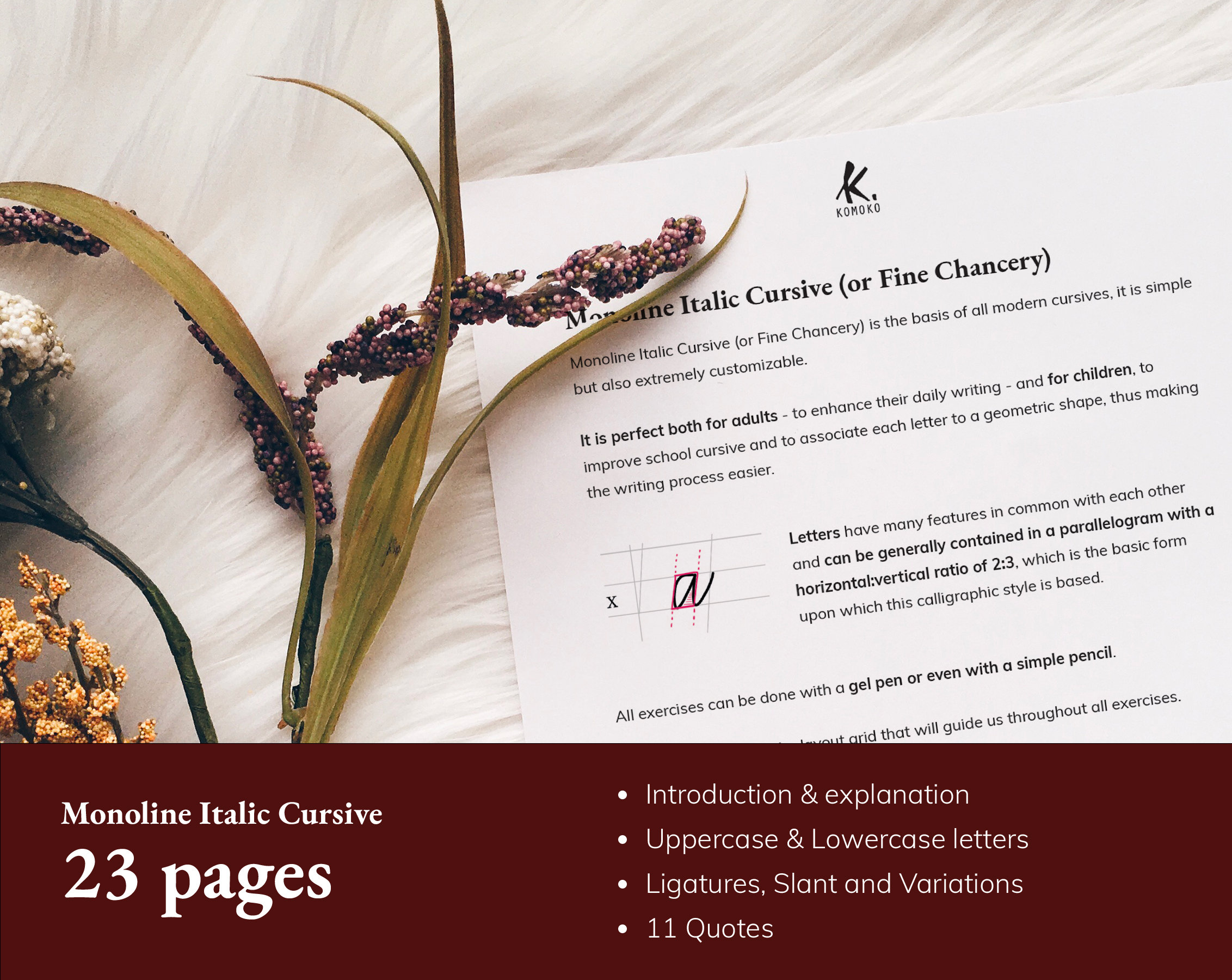 Printable Italic Monoline Cursive Practice Guide Workbook. Monoline ...