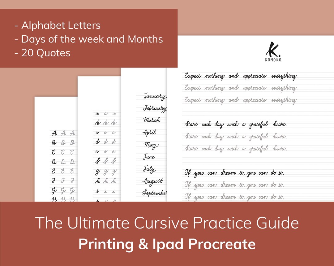 Cursive Calligraphy Writing Practice Worksheet: Printable Workbook With ...