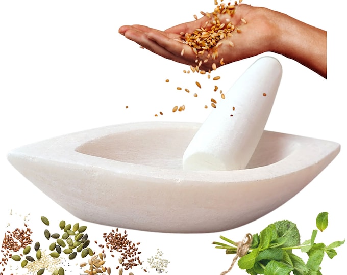 White Marble Mortar and Pestle Set 8" Unpolished Sparkly Natural Stone ...