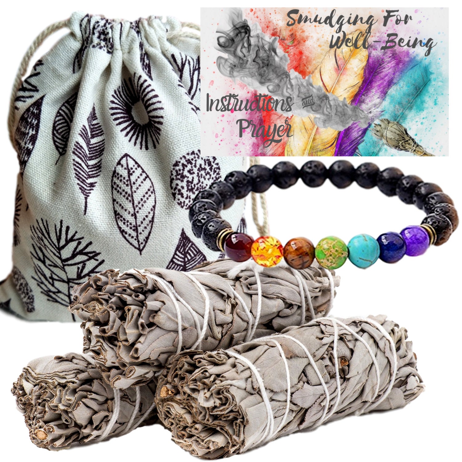 Smudge Kit Gift Set - 3 White Sage Smudge Stick Bundles,smudging Sticks ...