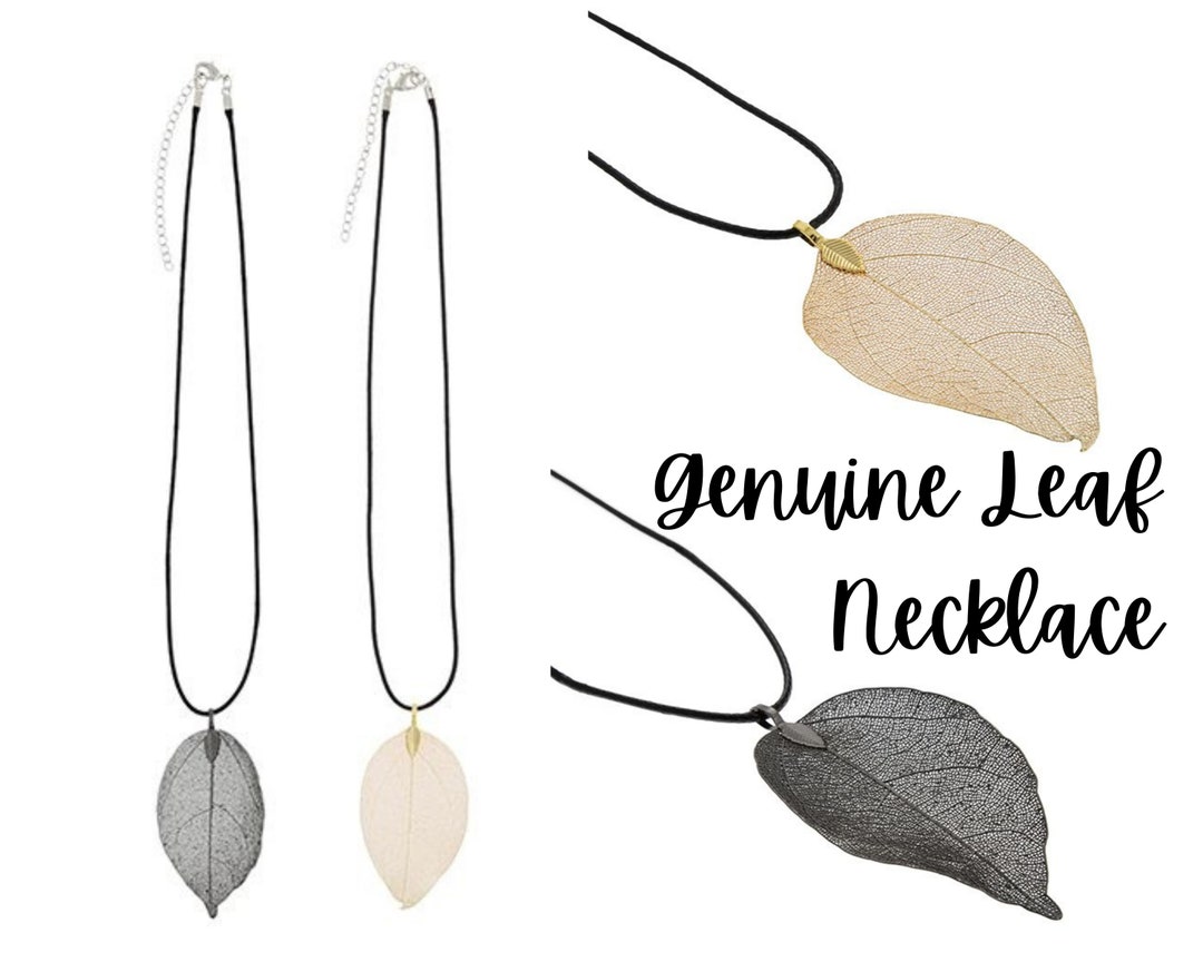 Electroplated Real Leaf Necklace, Black or Gold Dipped Leaf Necklace ...