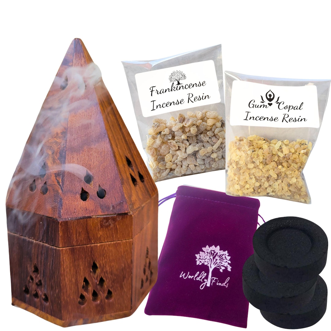 Resin Incense Burner Kit Starter Set, Natural Wood Incense Holder 5.5 ...