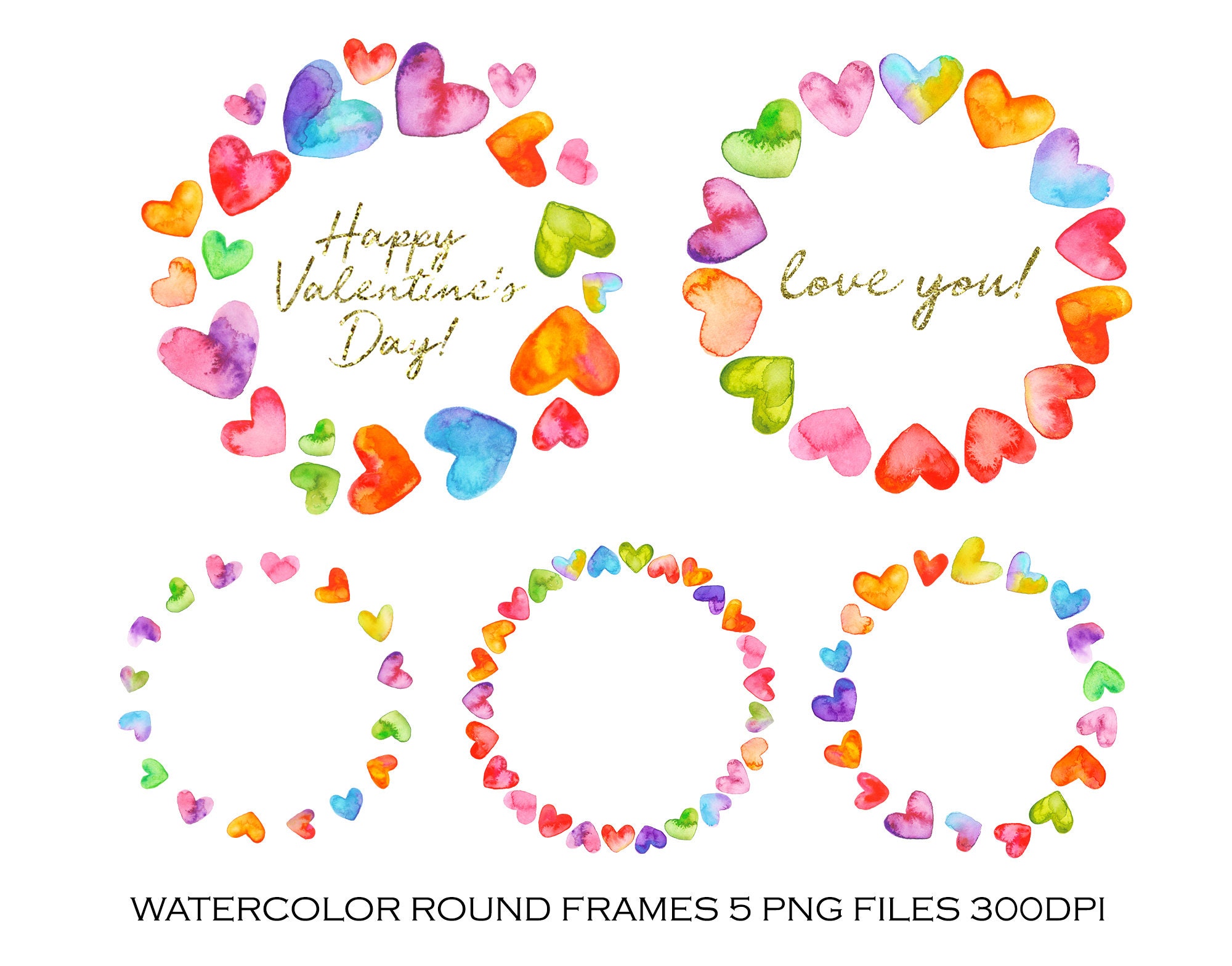 Hearts Watercolor Round Frames Clipart, Hand Painted Watercolor Frame ...