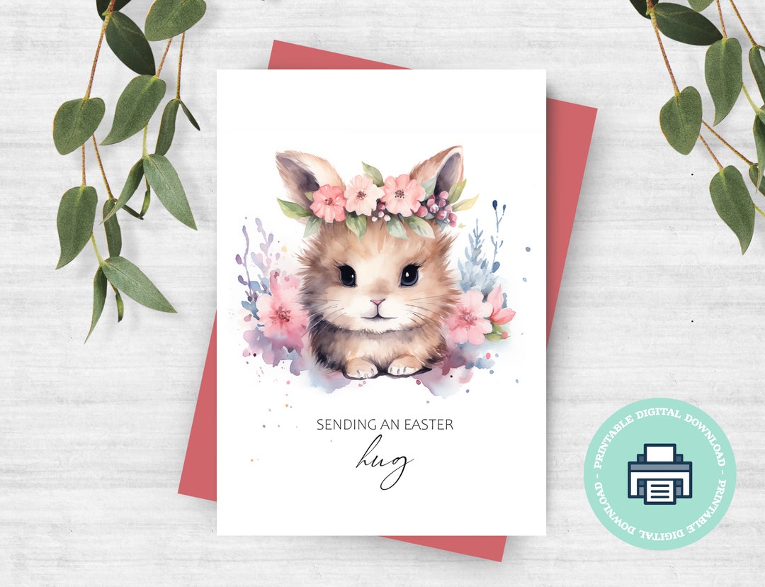 Printable Easter Card Bunny, Instant Download, Print at Home, Print 8 ...