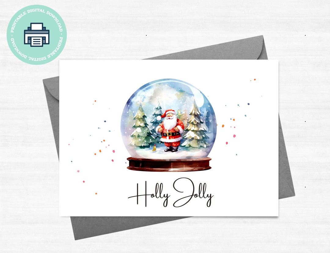 PRINTABLE Watercolor Snow Globe Greeting Card, Instant Download, Holly ...