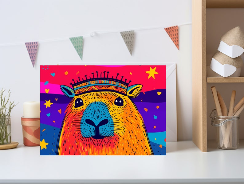 Capybara Great Greeting Card, Modern Style, Colored, Instant Download ...