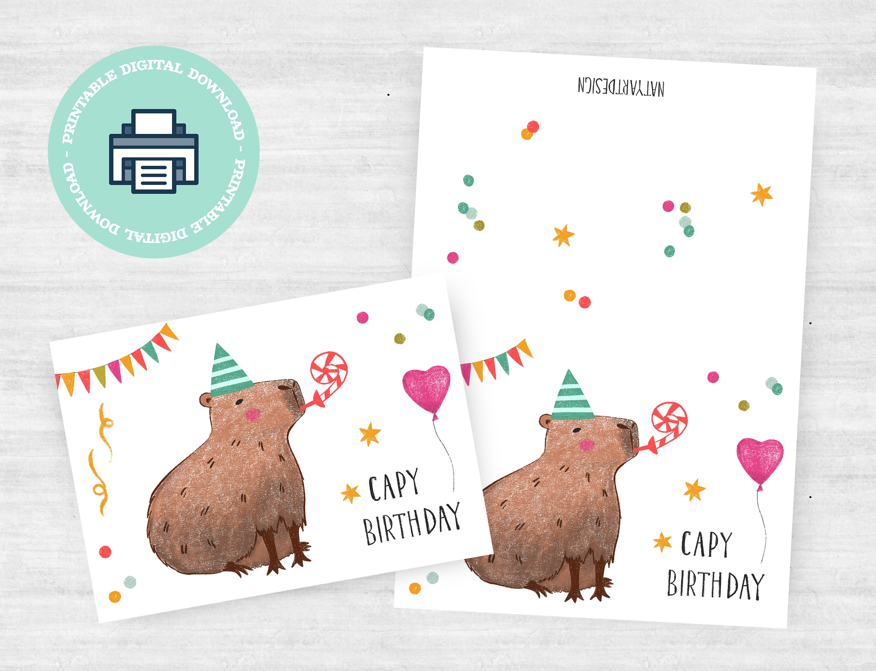 Printable Greeting Card Happy Birthday With Hand Drawn Capybara ...