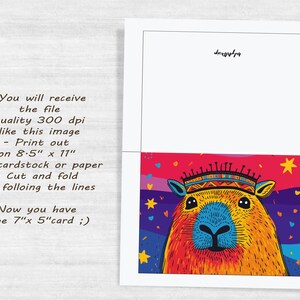 Capybara Great Greeting Card, Modern Style, Colored, Instant Download ...