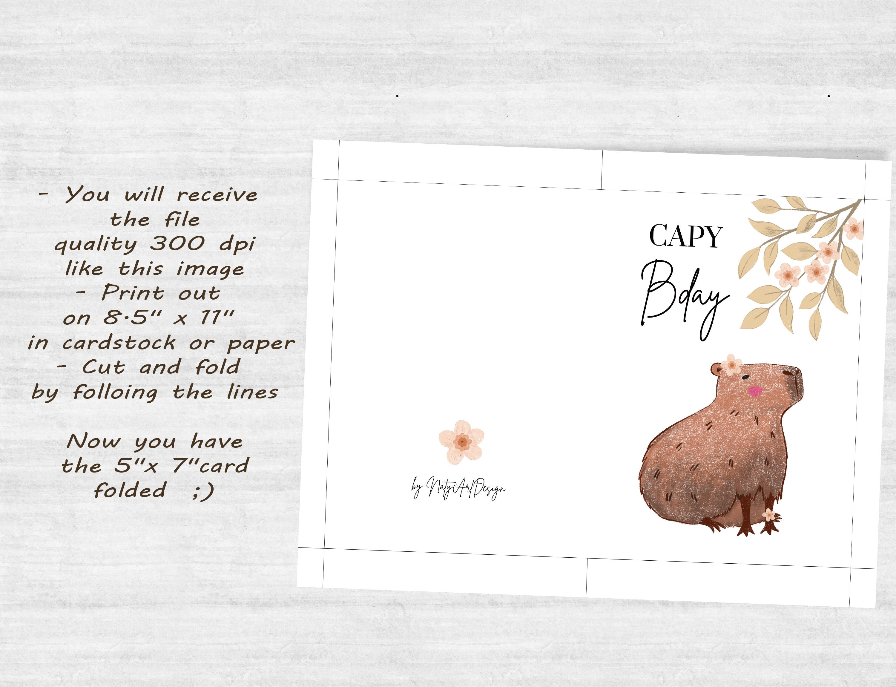 Capybara Printable Birthday Greeting Card, Digital Download, Print at ...