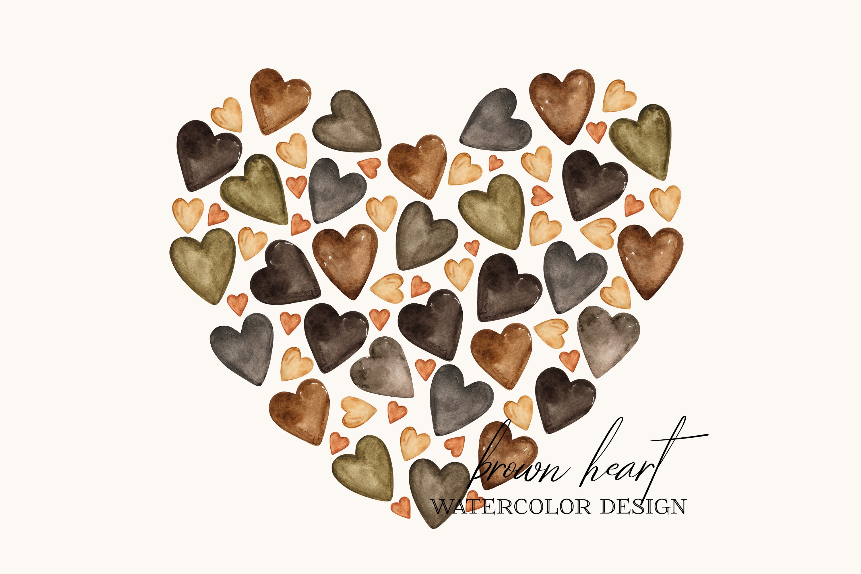 Watercolor Brown Heart Shape Png Clipart Instant Download - Etsy