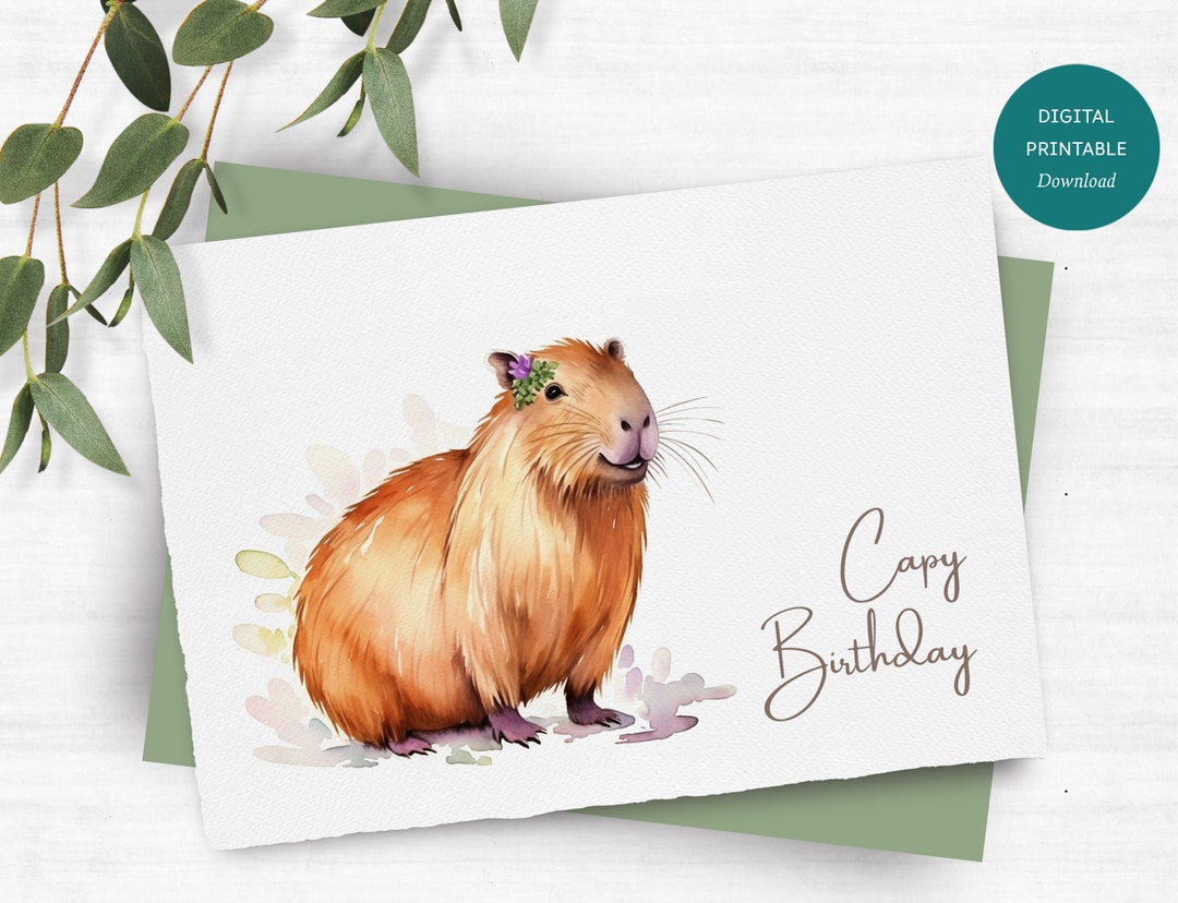 PRINTABLE Watercolor Capybara Birthday Card, Instant Download, Funny ...