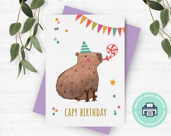 PRINTABLE Watercolor Capybara Birthday Card, Instant Download, Funny ...