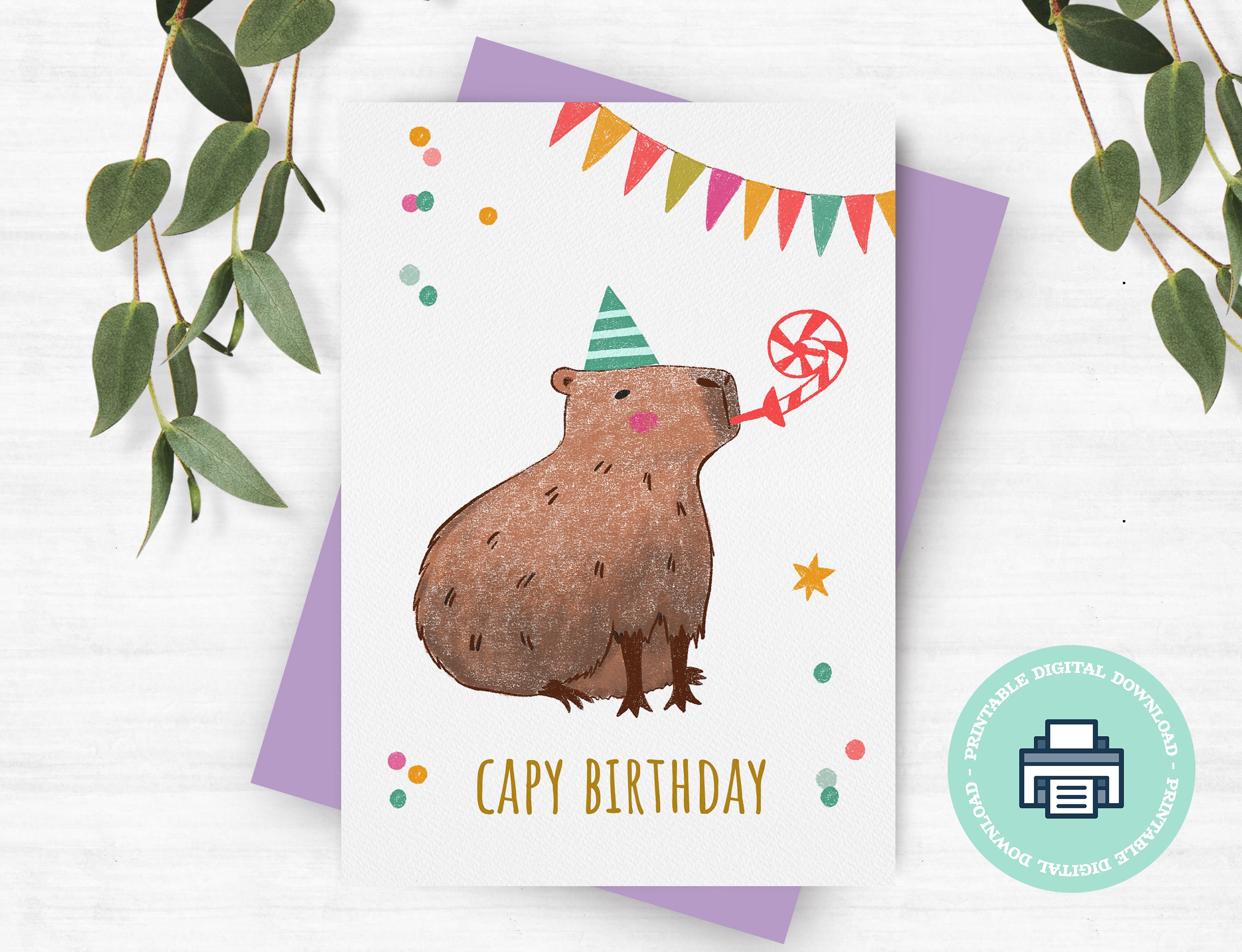 Capybara Printable Birthday Greeting Card, Digital Download, Print at ...