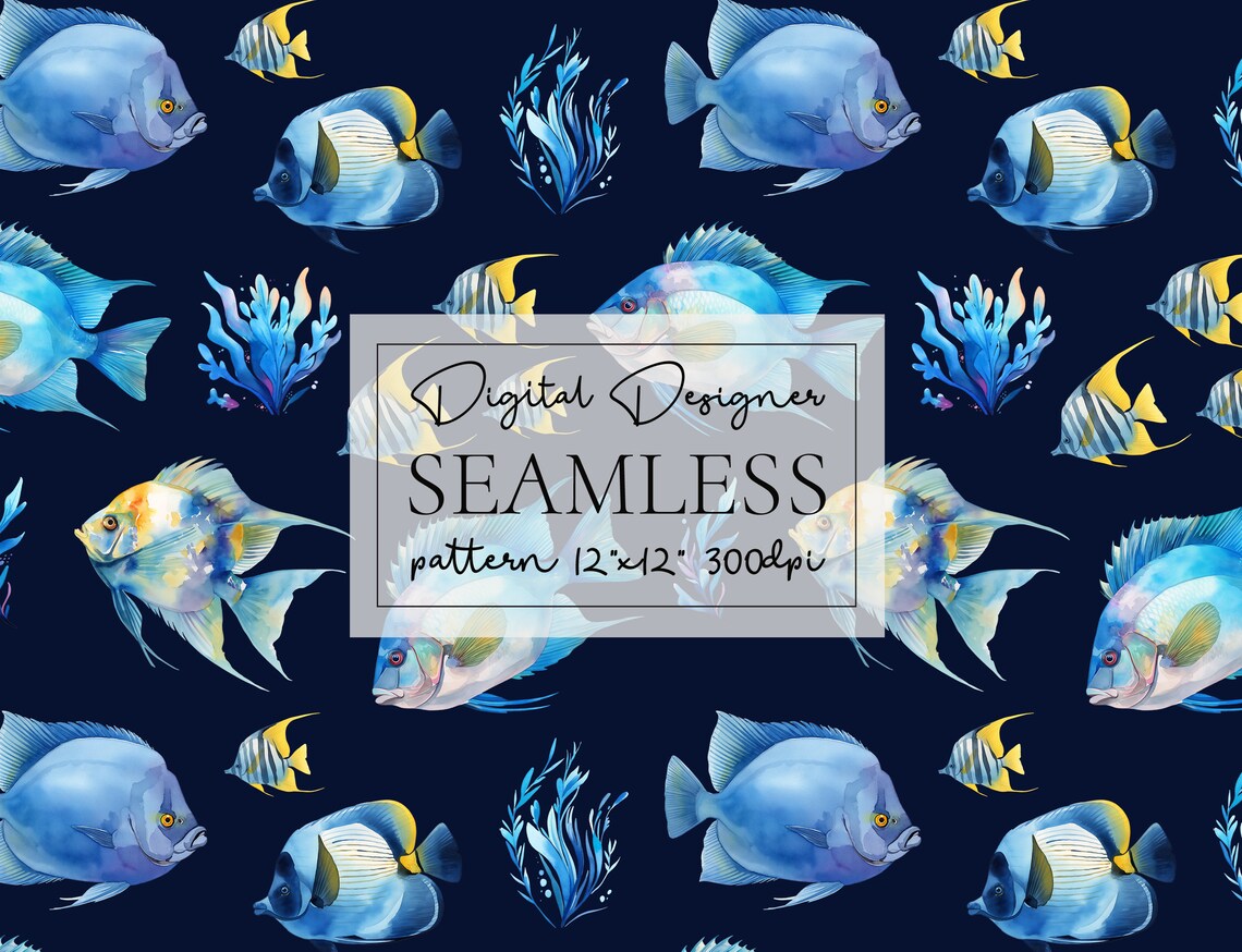 Seamless Ocean Fish Pattern, Png Transparent, Fabric Design, Commercial ...