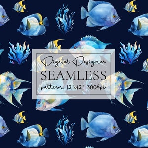 Seamless Ocean Fish Pattern, Png Transparent, Fabric Design, Commercial ...