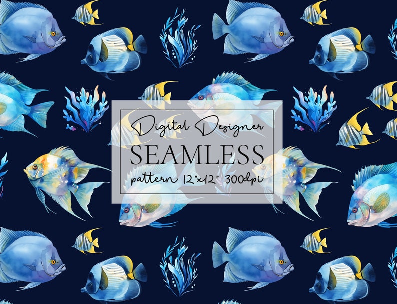 Seamless Ocean Fish Pattern, Png Transparent, Fabric Design, Commercial ...