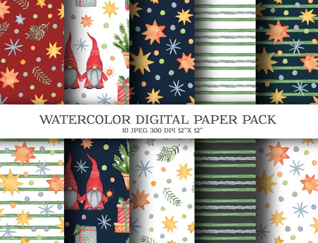 Christmas Watercolor Papers, Holiday Seamless Backgrounds, Christmas ...