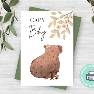 Capybara Printable Birthday Greeting Card, Digital Download, Print at ...
