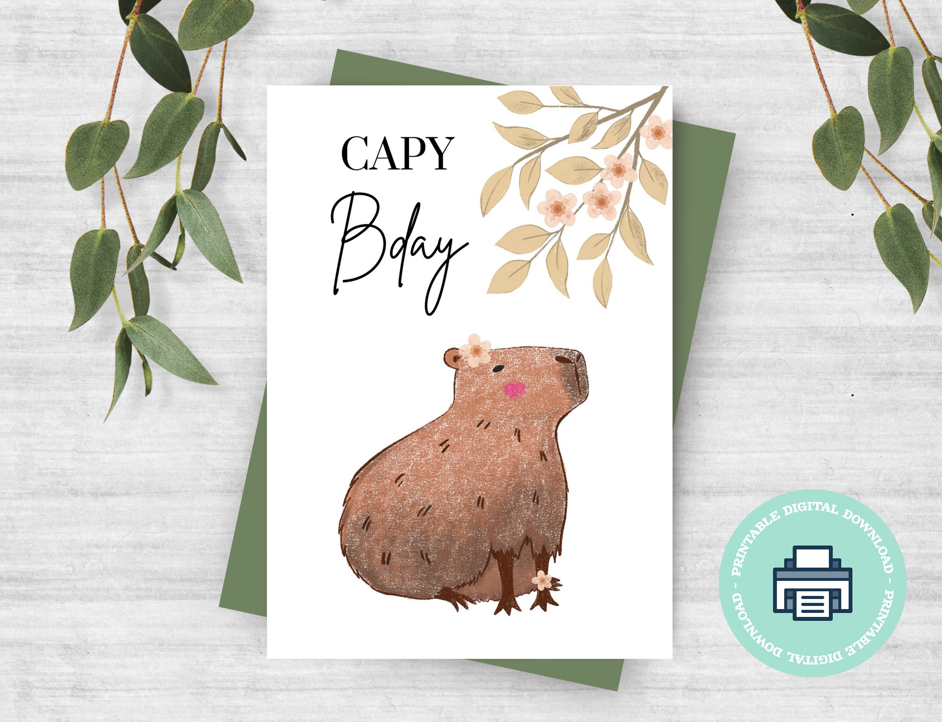 Capybara Printable Birthday Greeting Card, Digital Download, Print at ...