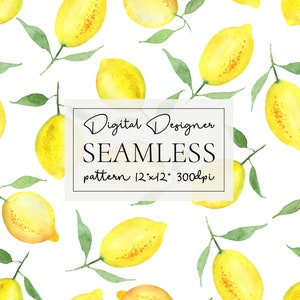 Seamless Watercolor Lemons Pattern, Digital Paper, Instant Download, 12 ...