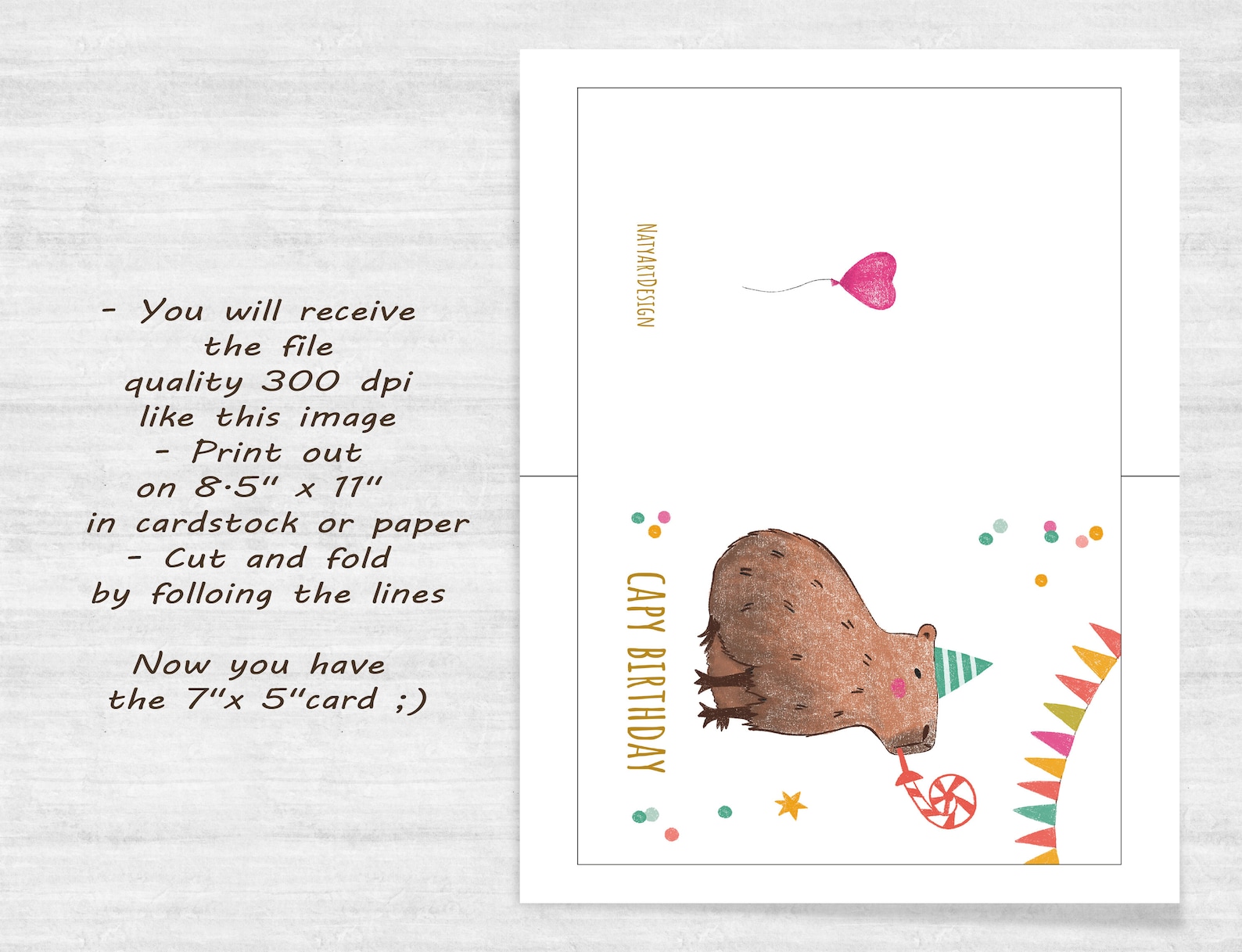 Capybara Printable Birthday Greeting Card, Digital Download, Print at ...