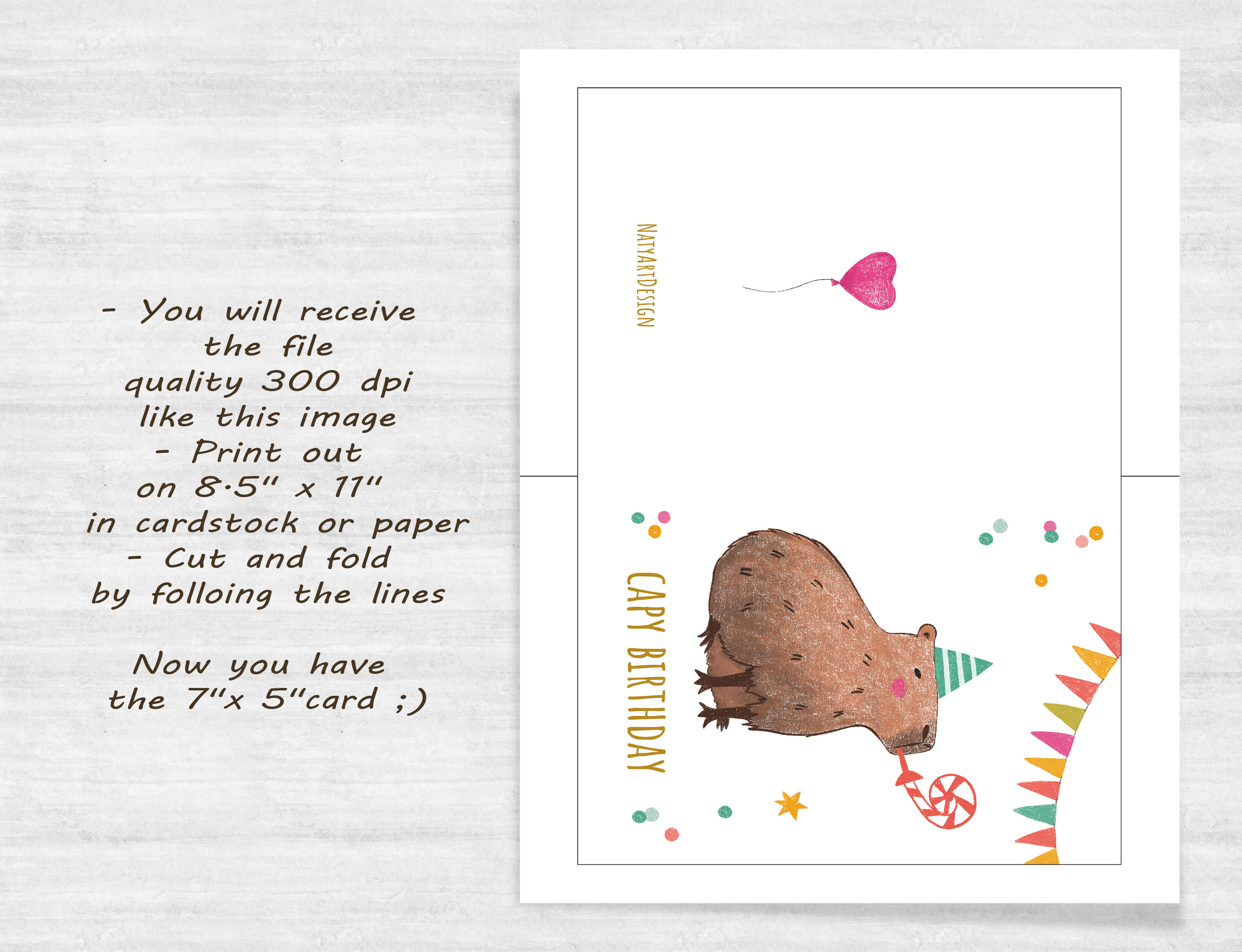 Capybara Printable Birthday Greeting Card, Digital Download, Print at ...