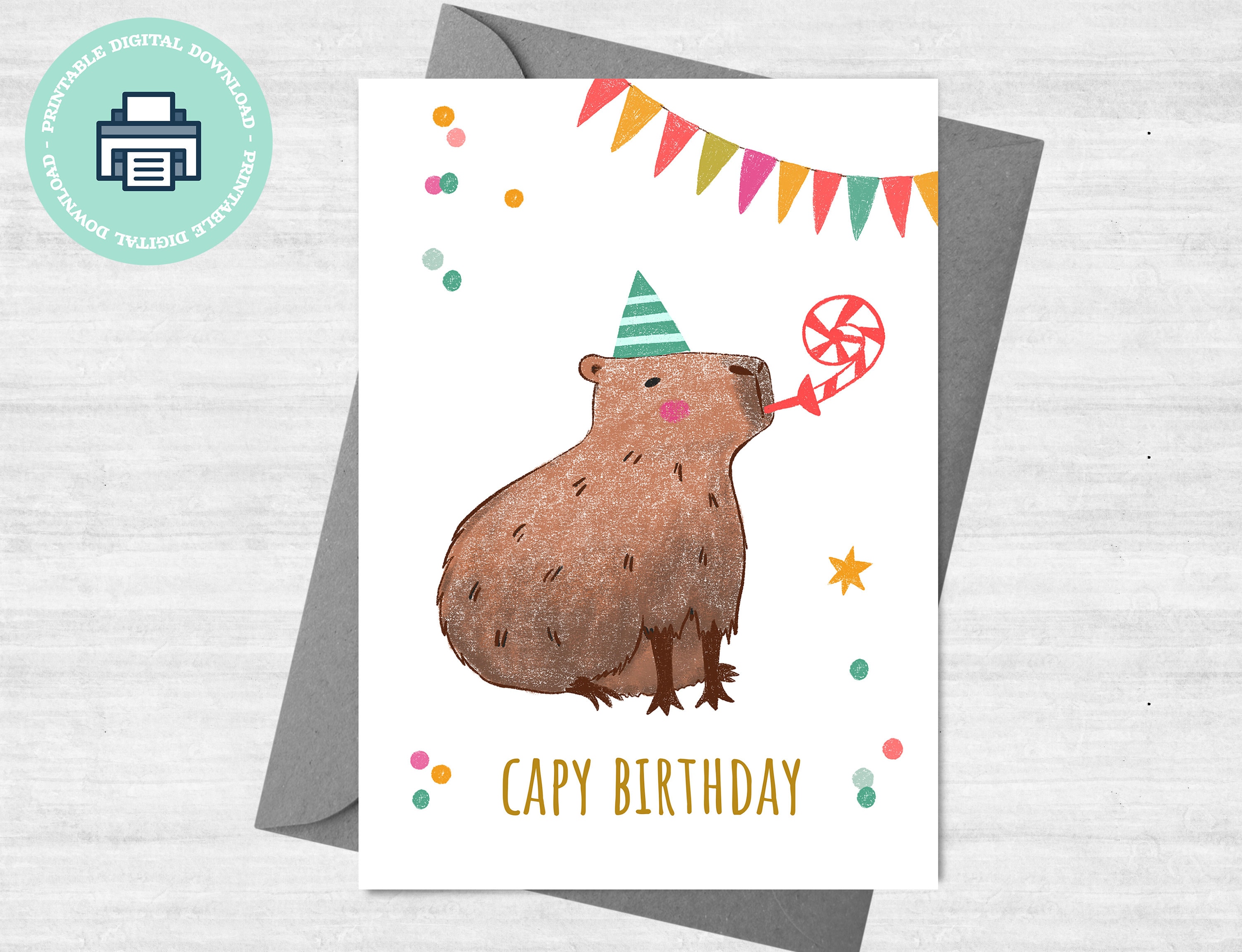 Capybara Printable Birthday Greeting Card Digital Download - Etsy