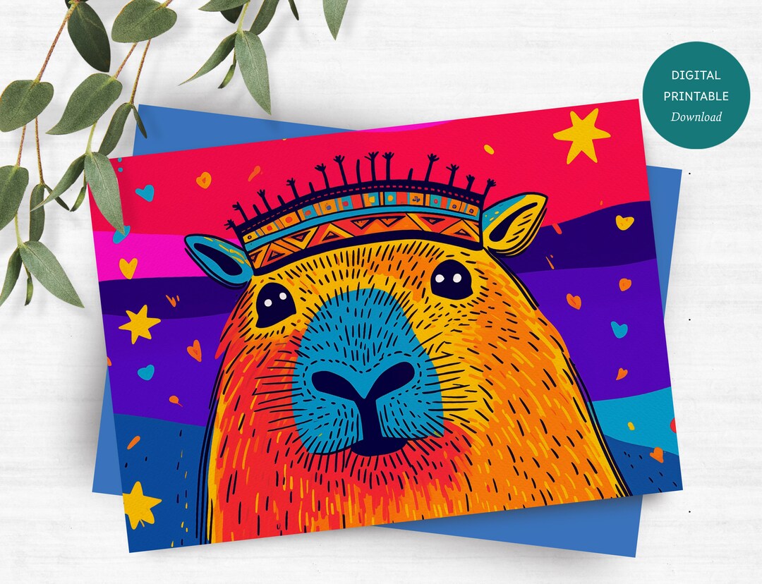 Capybara Great Greeting Card, Modern Style, Colored, Instant Download ...