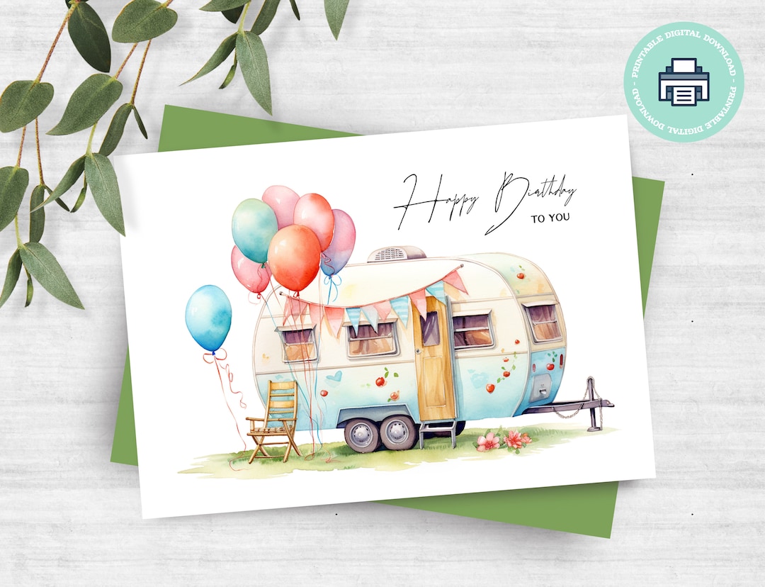 PRINTABLE Watercolor Camper Birthday Card, Funny Camper Card, Instant ...