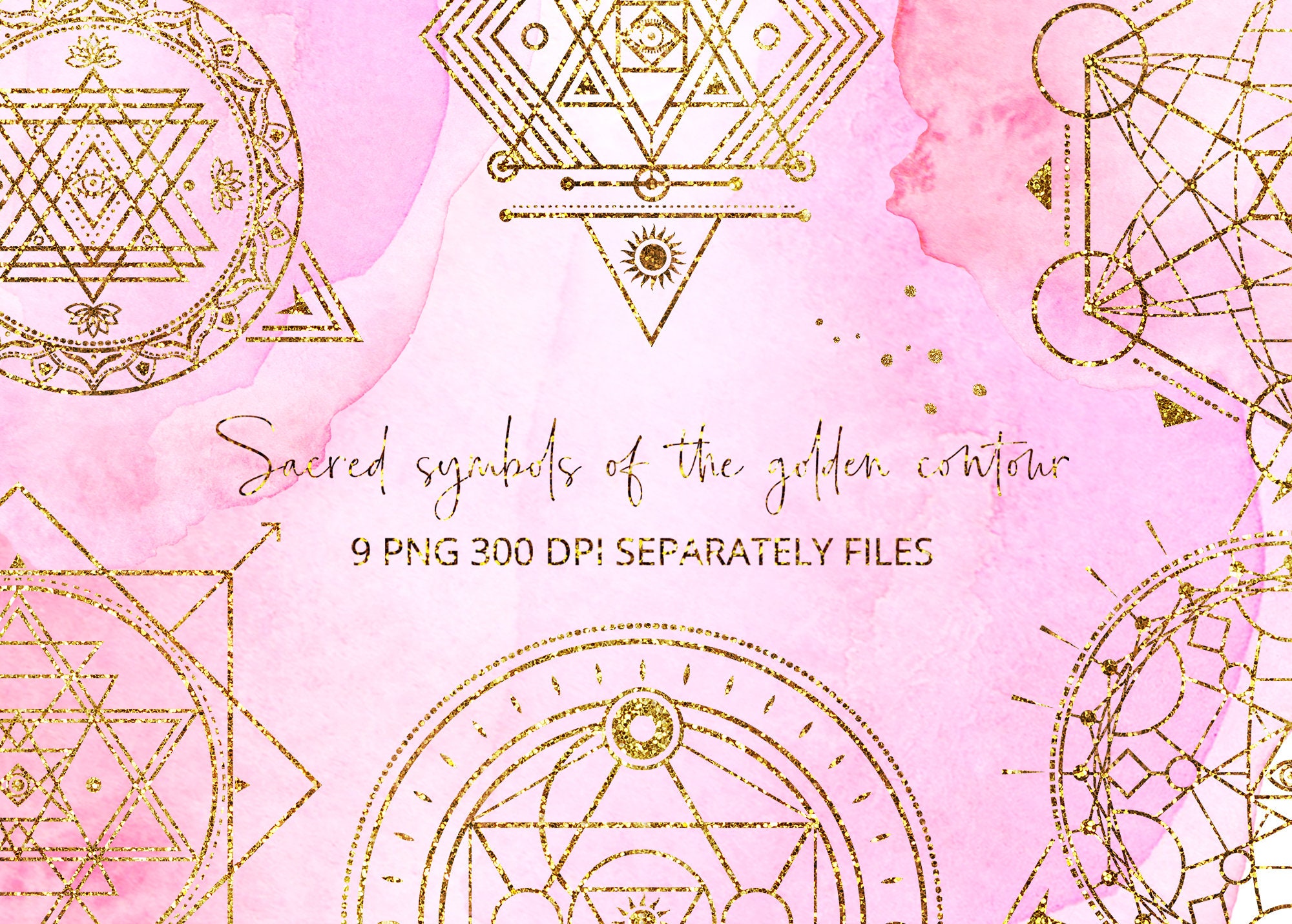 Sacred Geometry Clipart, Mystical Sacred Set, Geometry Alchemy Golden ...