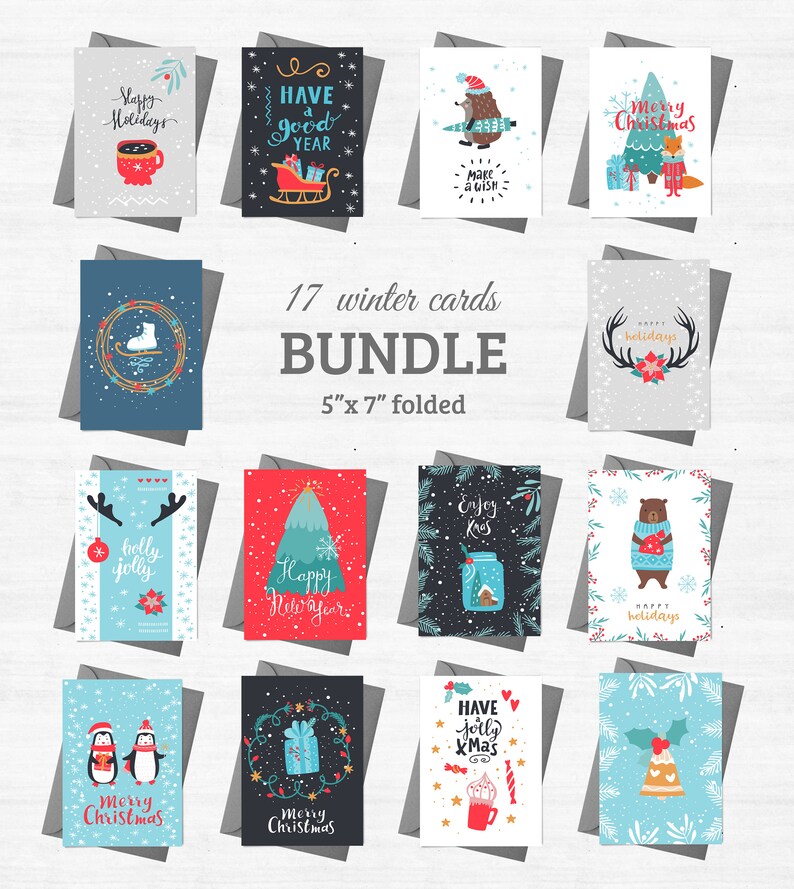 Printable Christmas Card Bundle, Digital Christmas Card Bundle ...