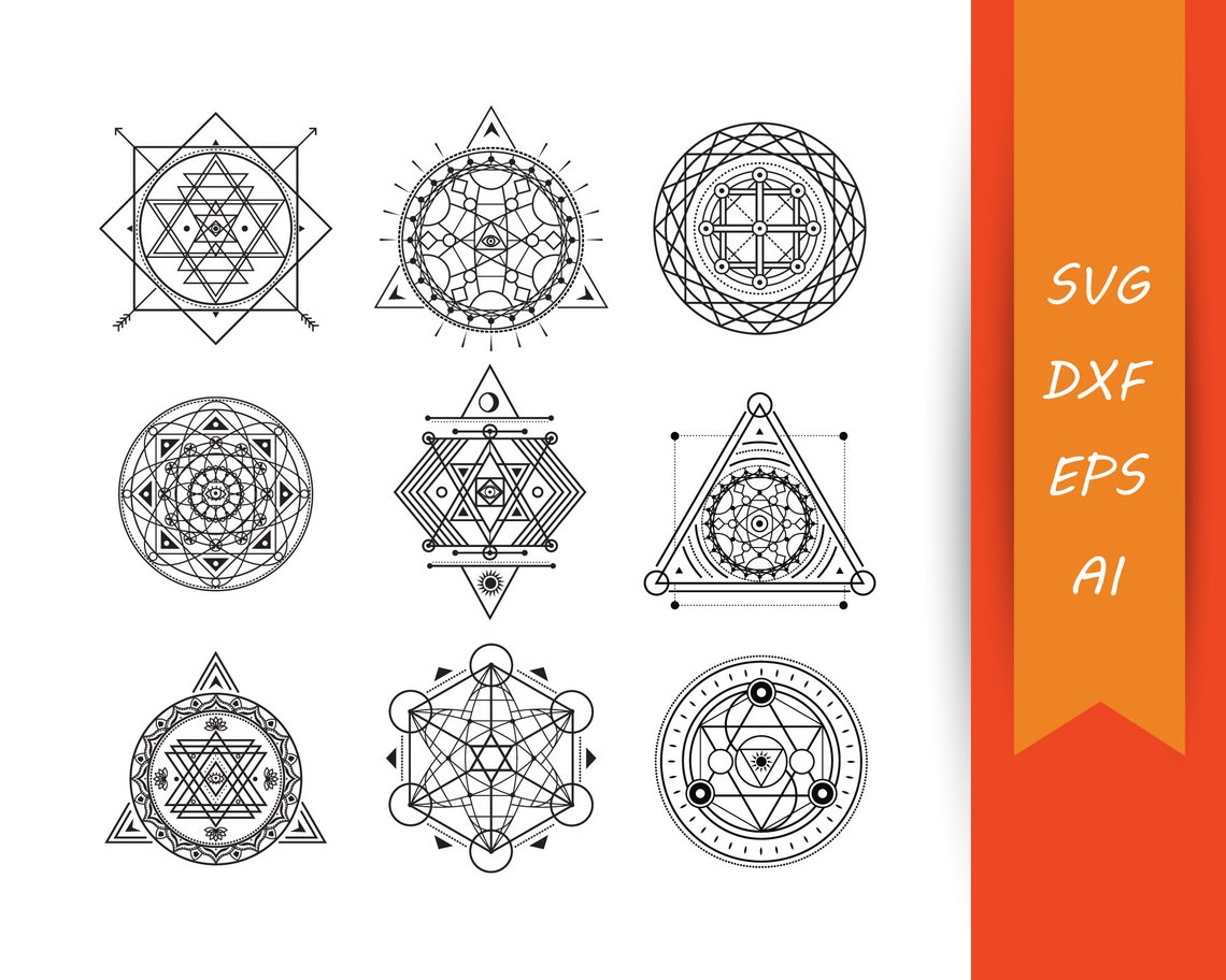 Sacred Symbols SVG , Silhouette Vector Mystical Set . Magic Geometric ...